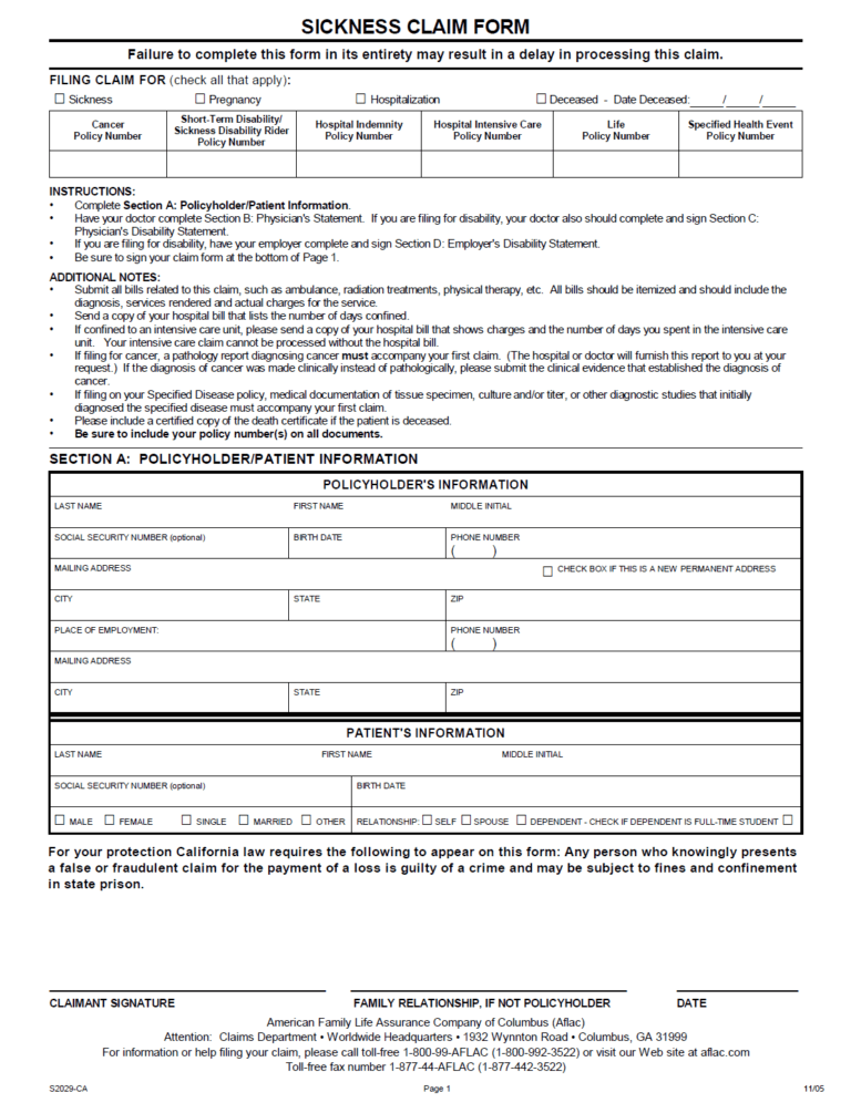 Aflac Claim Forms Printable - Printable Templates Hub