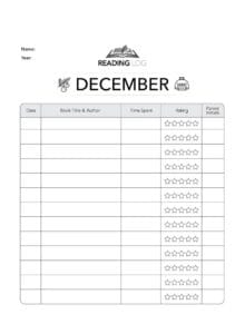December Reading Log Printable - Printable Templates Hub