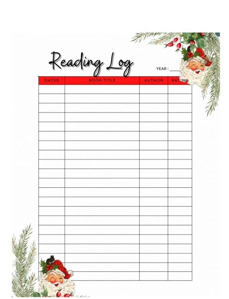 December Reading Log Printable - Printable Templates Hub