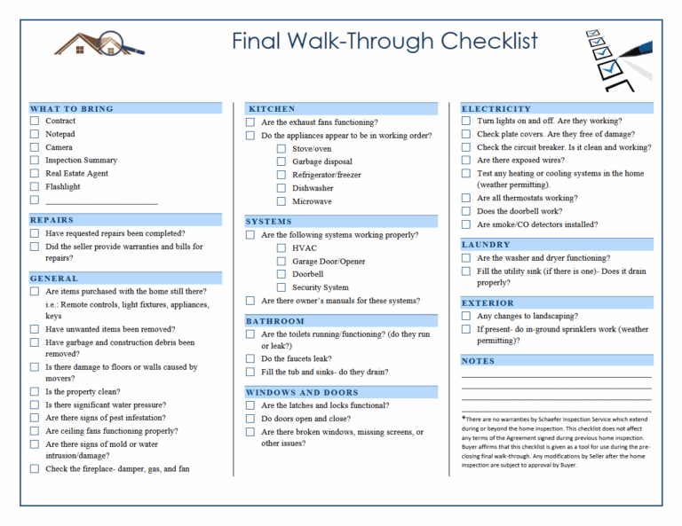 Printable Final Walk-Through Checklist - Printable Templates Hub