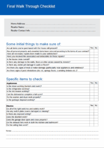 Printable Final Walk-Through Checklist - Printable Templates Hub