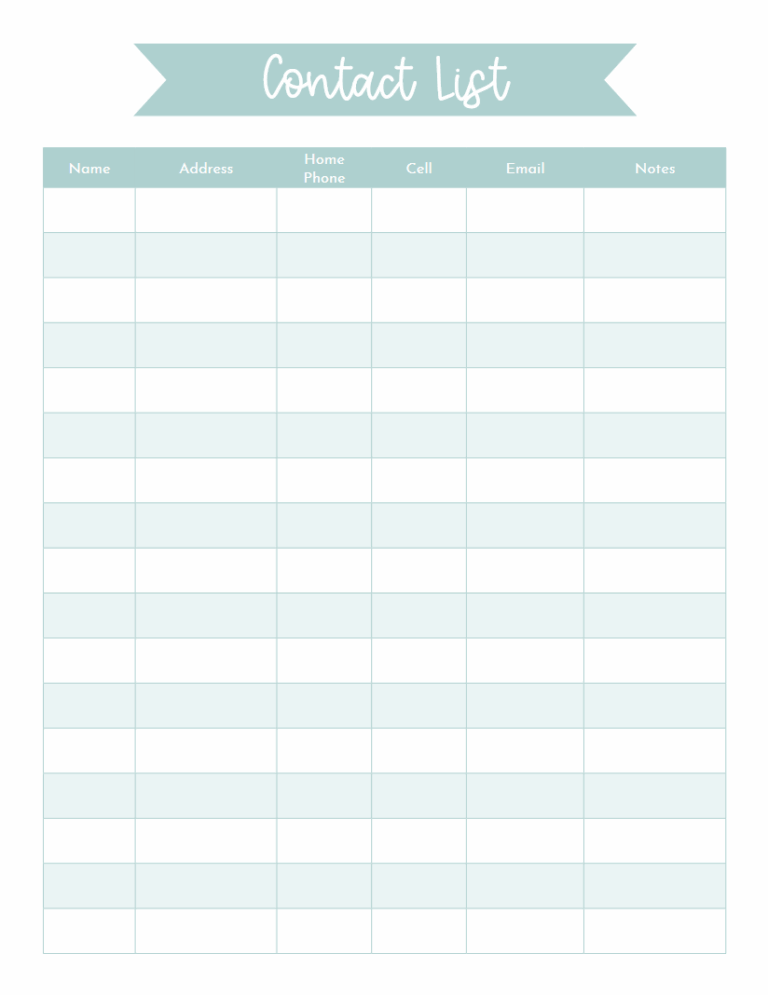Free Contact List Template - Printable Templates Hub