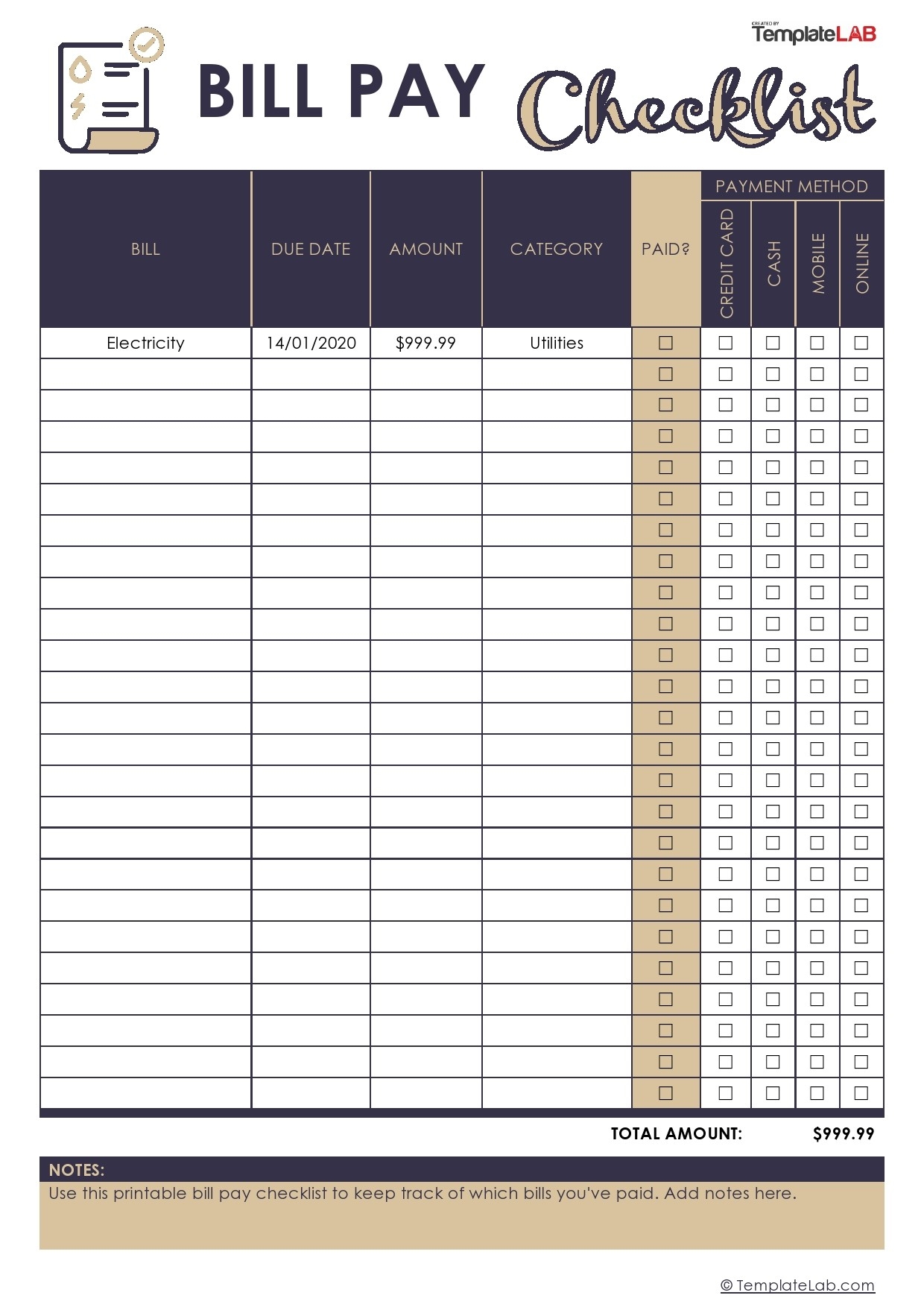 Bill Due Date Calendar Monthly Printable - Printable Templates Hub