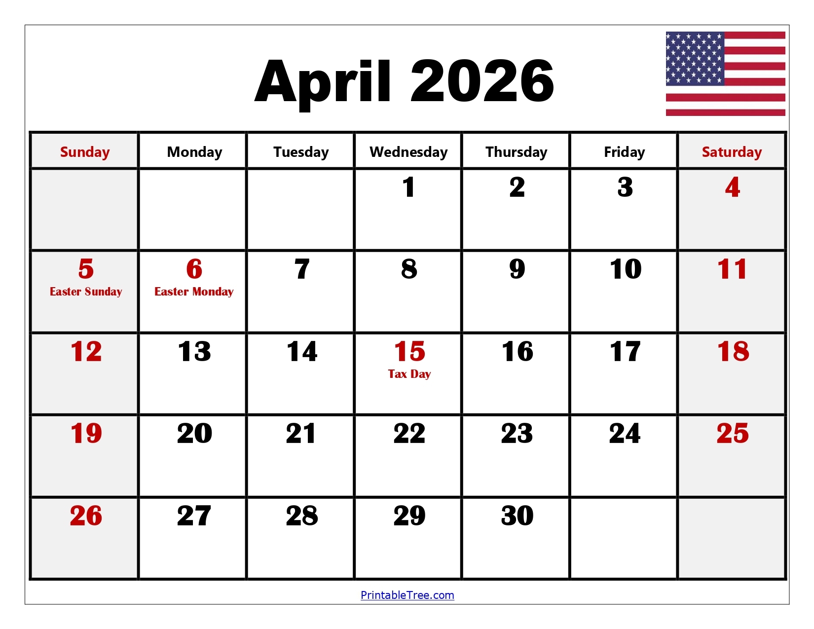 2026 April Calendar Printable - Printable Templates Hub