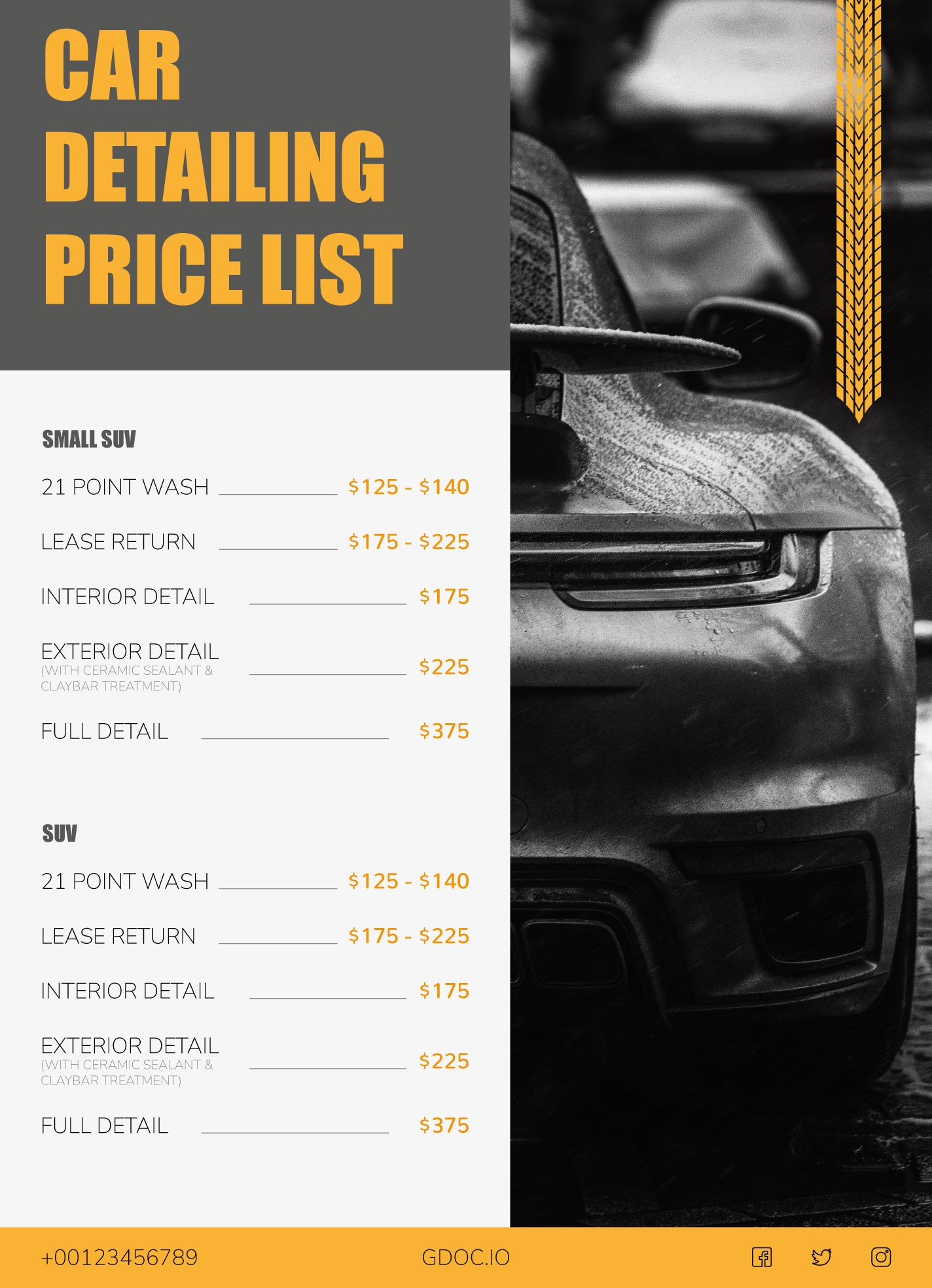 Car Detailing Price List Template Editable Printable - Printable ...