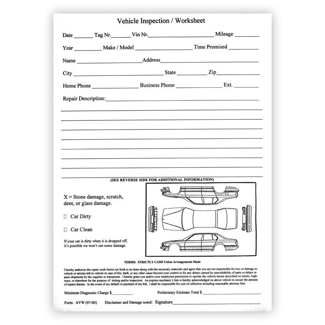 Mechanic Diagnostic Worksheet Printable - Printable Templates Hub