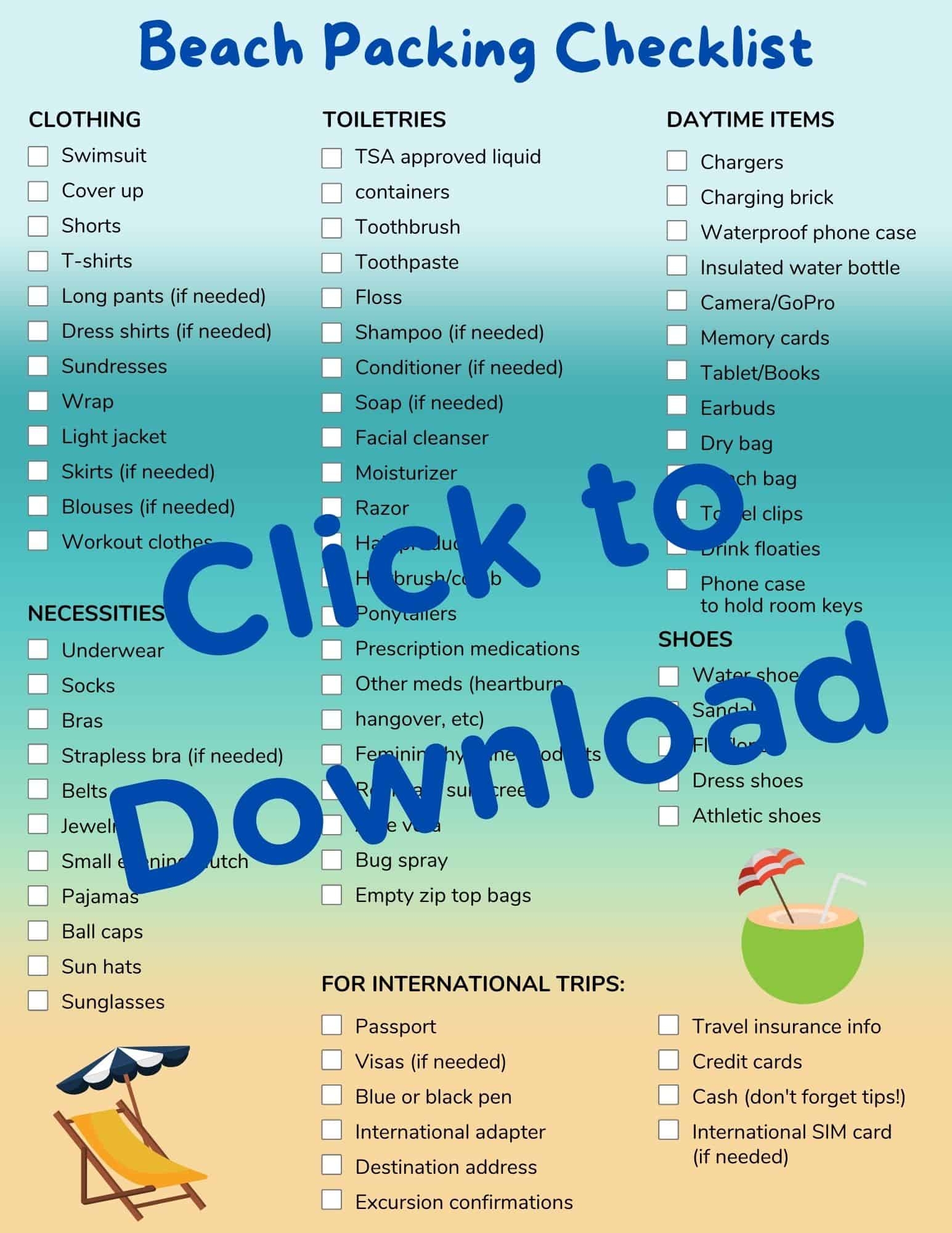 Beach Vacation Packing List Printable - Printable Templates Hub