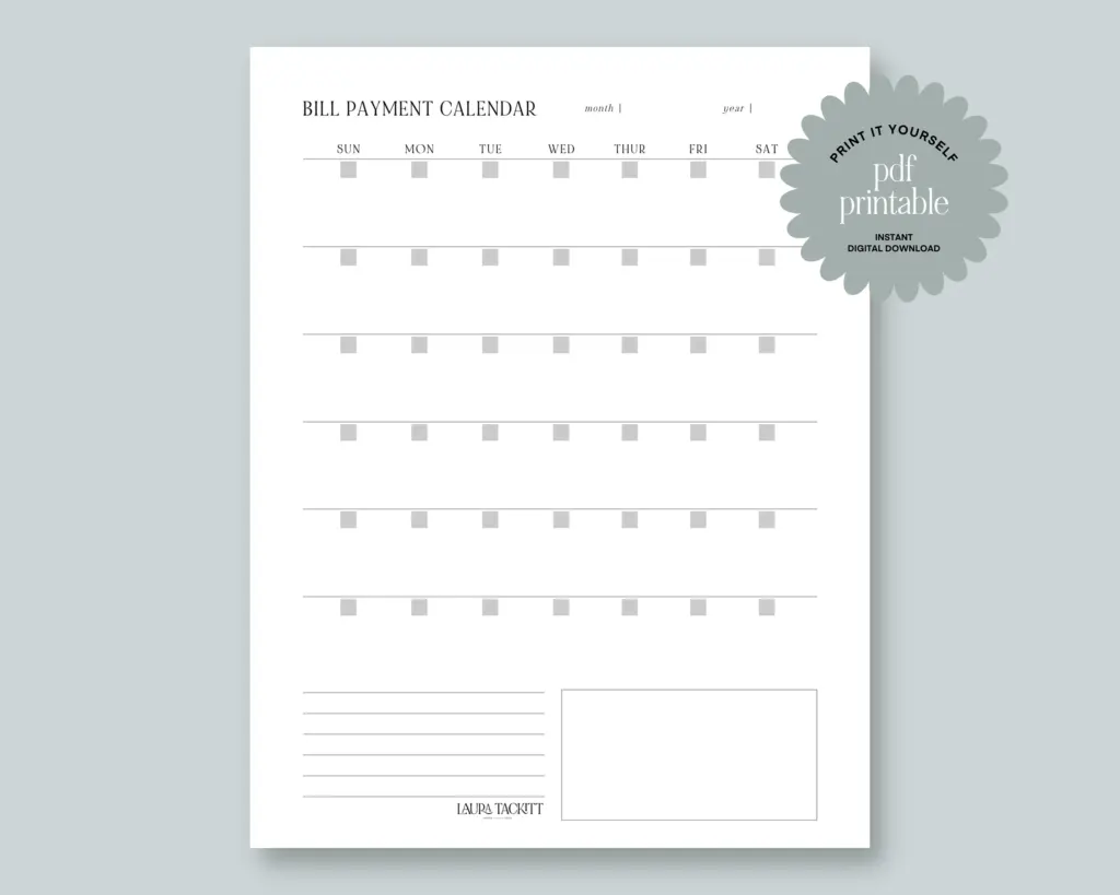 Bill Due Date Calendar Monthly Printable - Printable Templates Hub