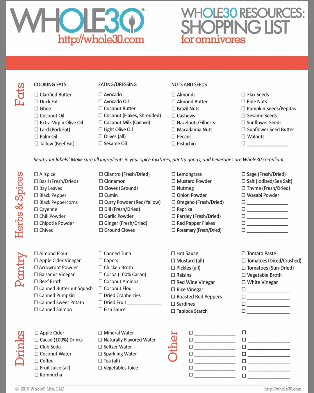 Whole30 Grocery List Printable - Printable Templates Hub