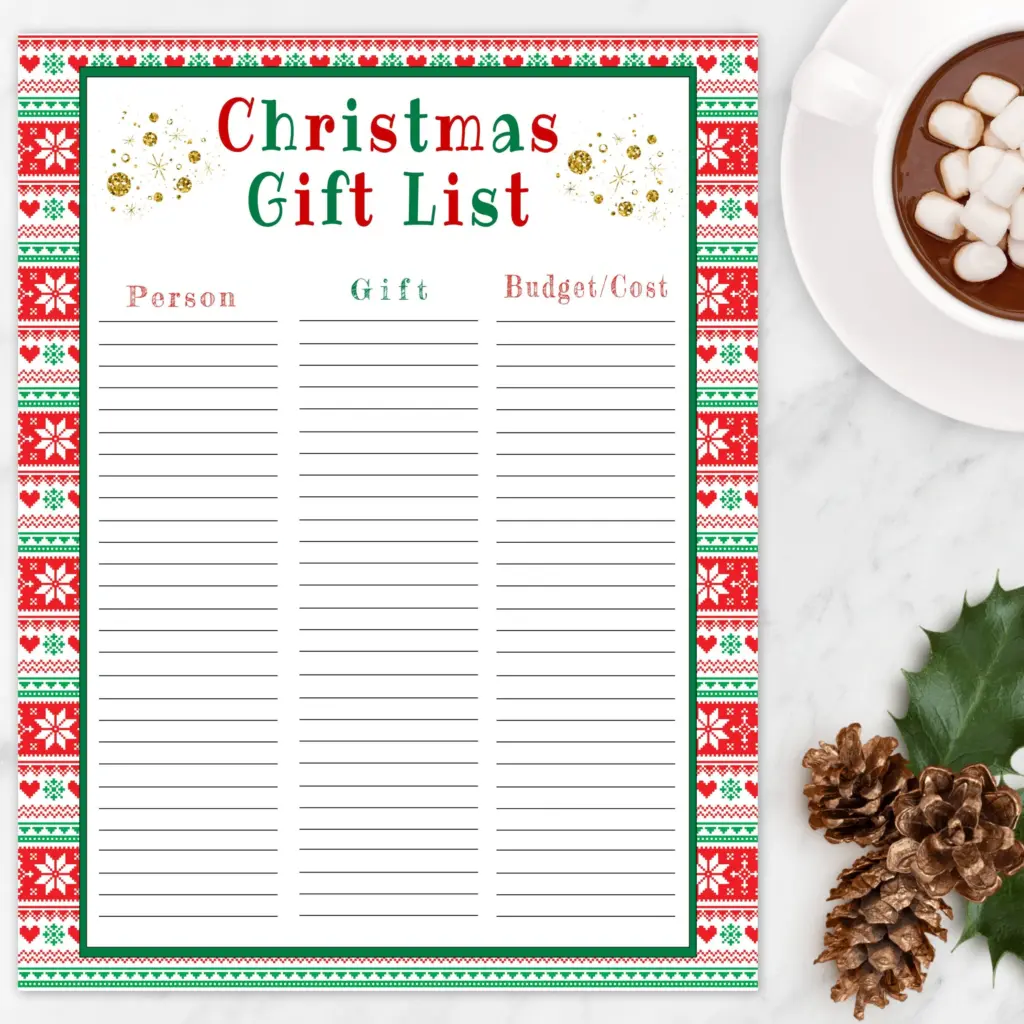 Gift List Template Christmas Printable - Printable Templates Hub