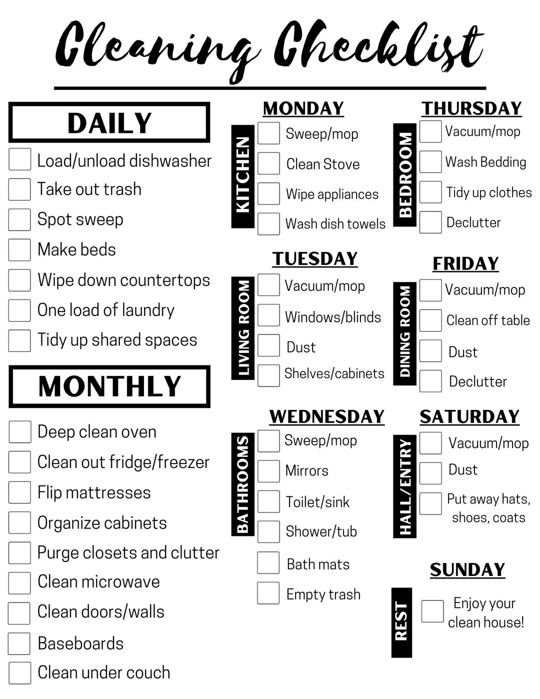 Office Cleaning Schedule Daily Weekly Monthly Printable - Printable ...