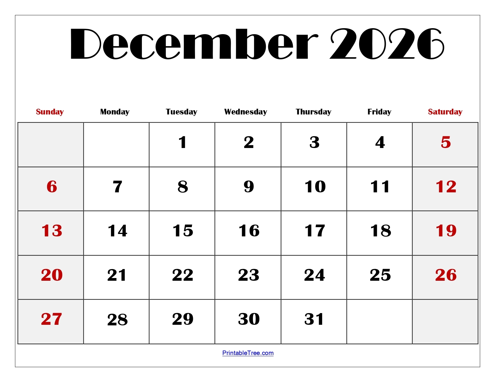 Grab Calendar December 2026 - Printable Templates Hub