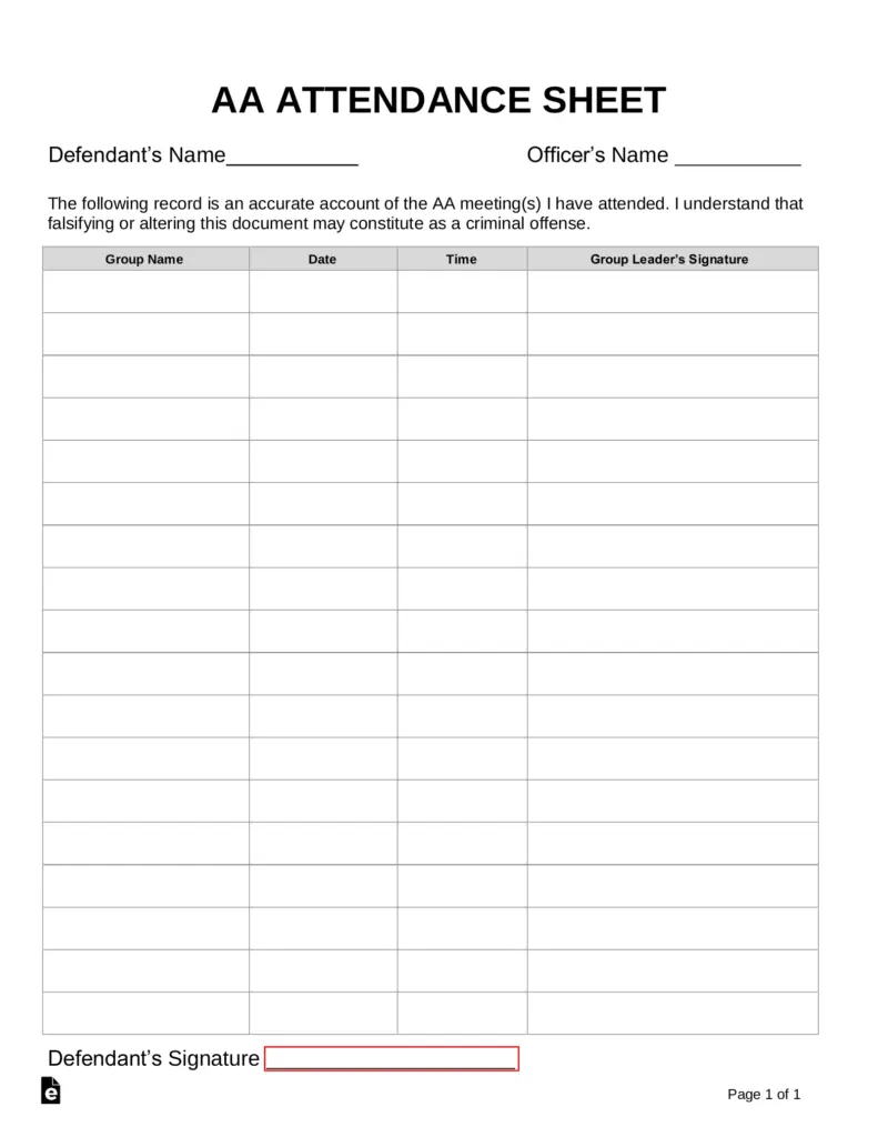 Addiction Recovery Meeting Log Printable - Printable Templates Hub