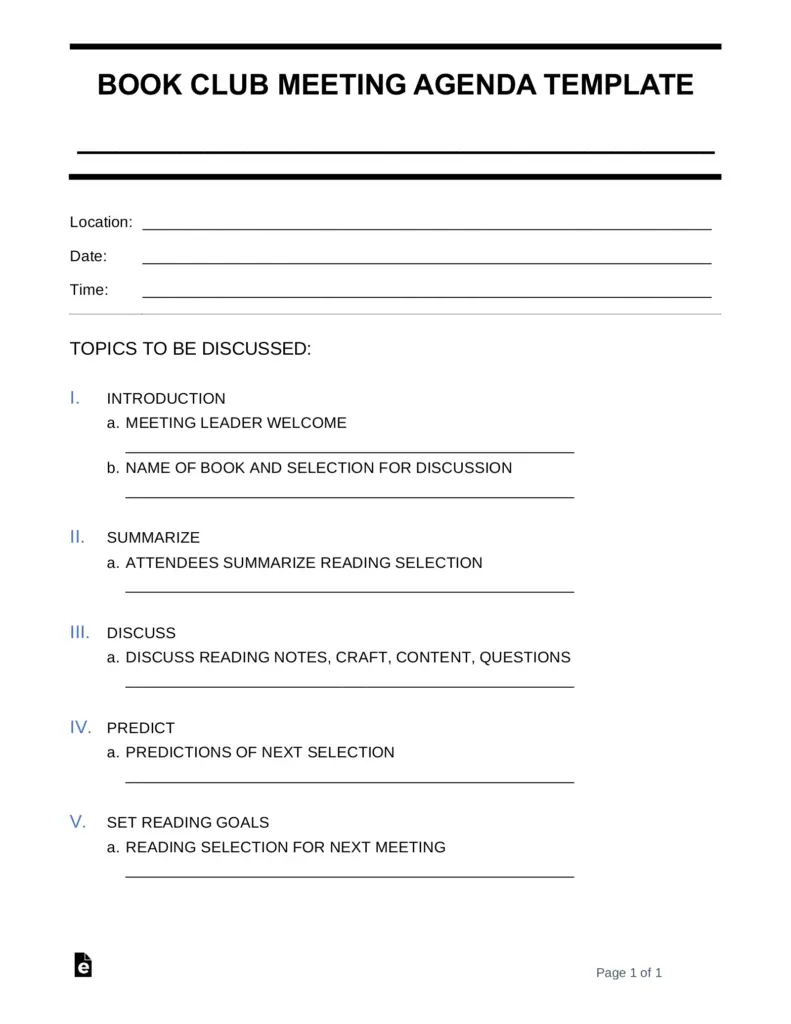Book Club Discussion Questions Template Printable - Printable Templates Hub