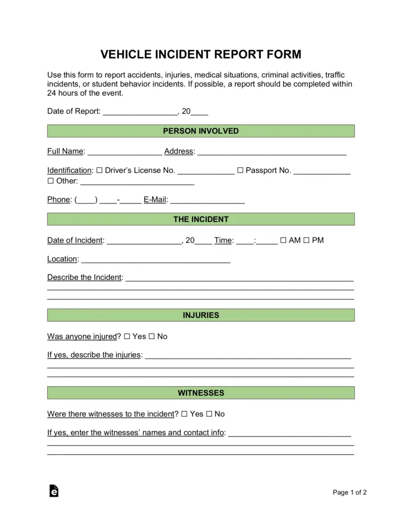 Car Accident Report Form Printable - Printable Templates Hub