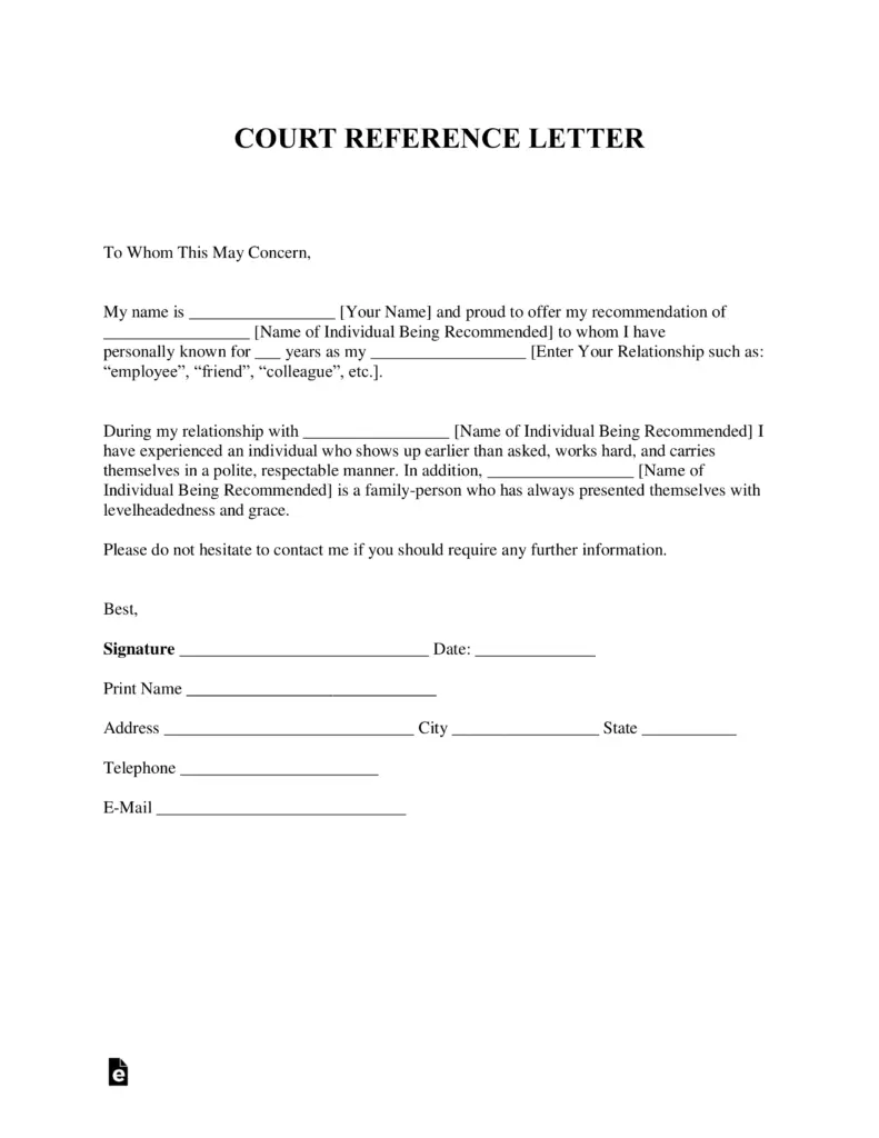 Character Reference Letter For Court Printable - Printable Templates Hub