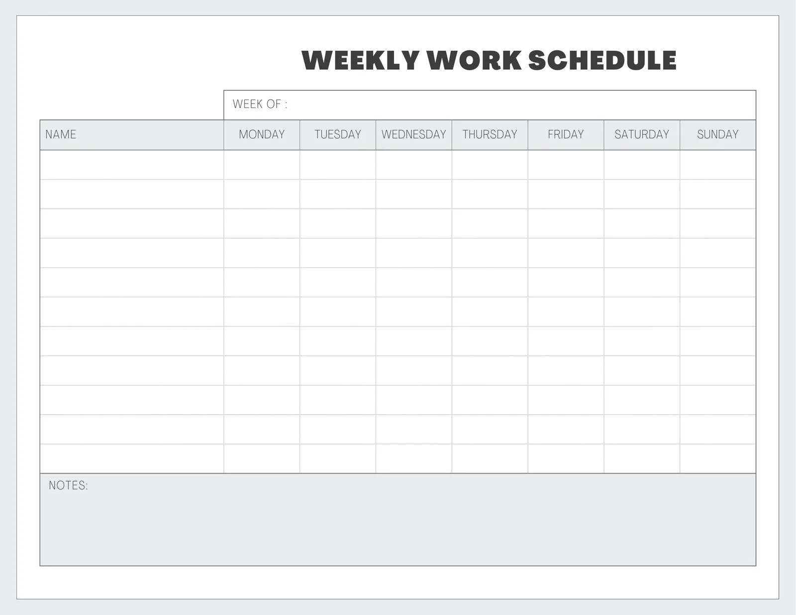 Weekly Employee Shift Schedule Template Printable - Printable Templates Hub