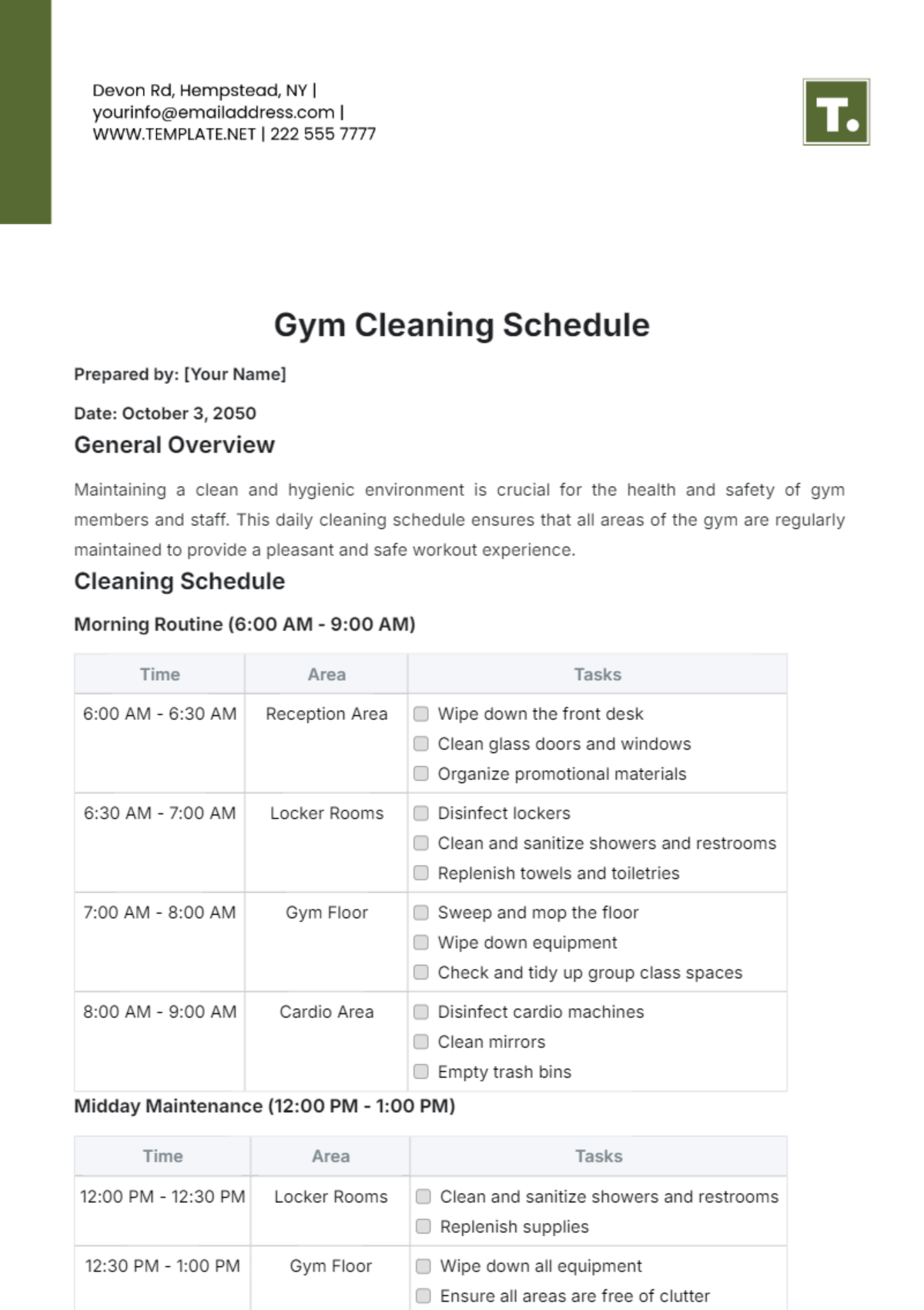 Gym Cleaning Checklist Daily Printable - Printable Templates Hub