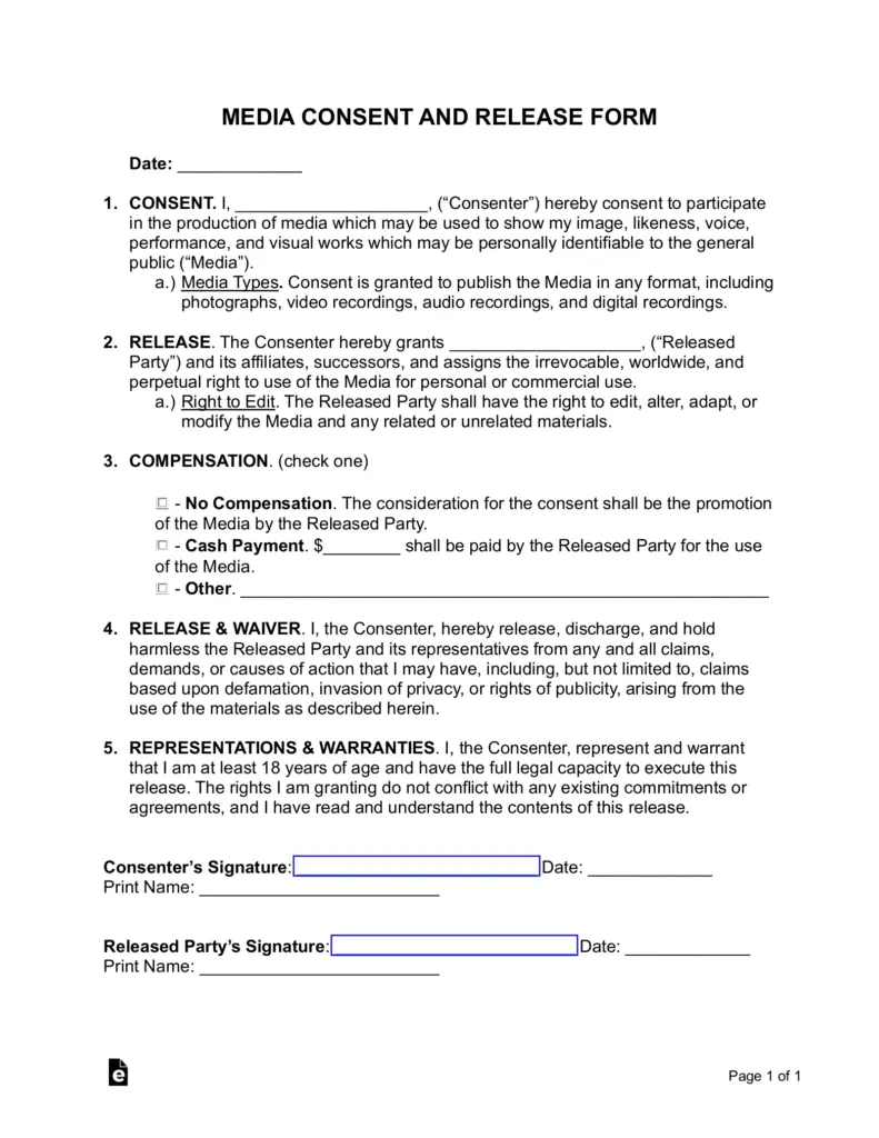 Media Release Form For Events Printable - Printable Templates Hub