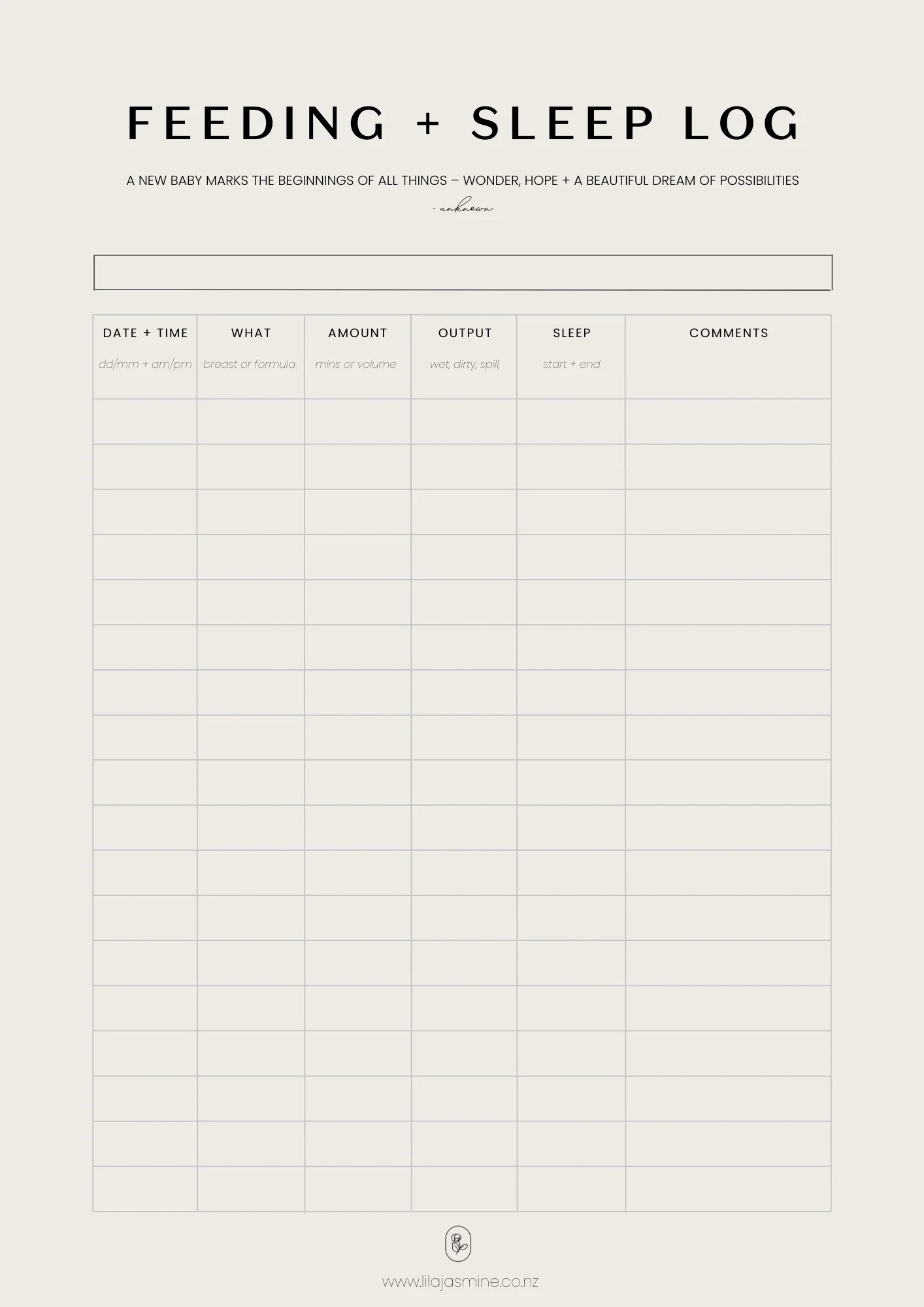 Baby Sleep Log Template Printable - Printable Templates Hub