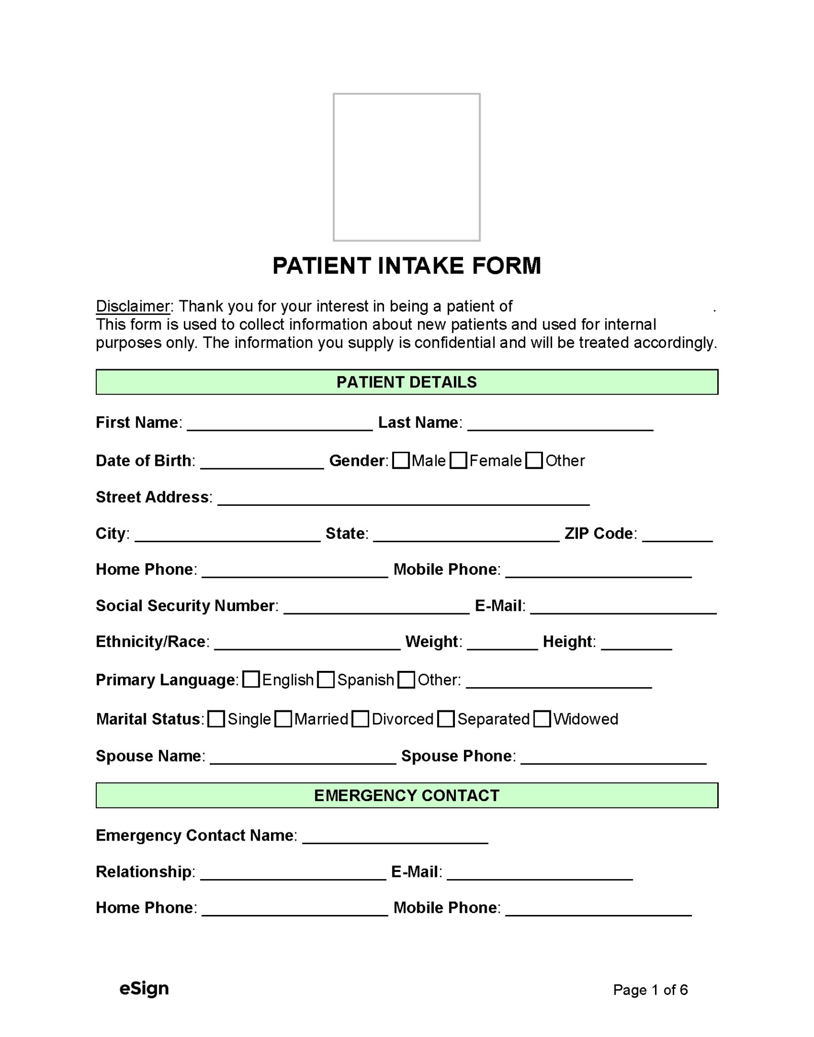 Patient Intake Form Printable - Printable Templates Hub