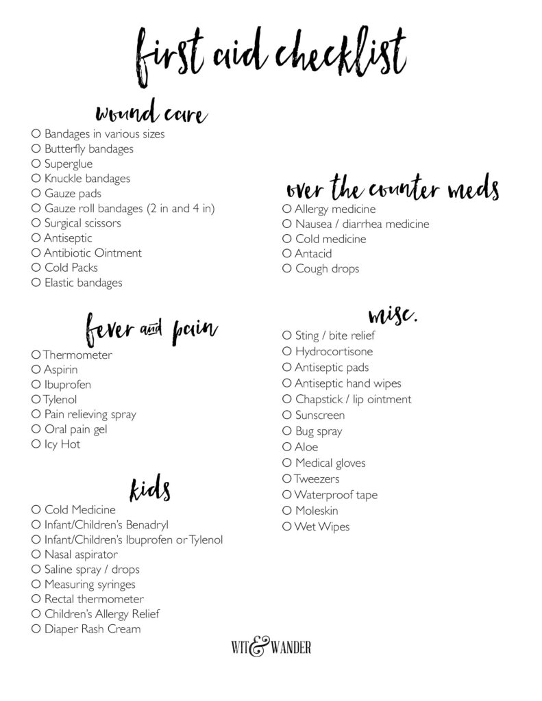 First Aid Kit Checklist For Home Printable - Printable Templates Hub