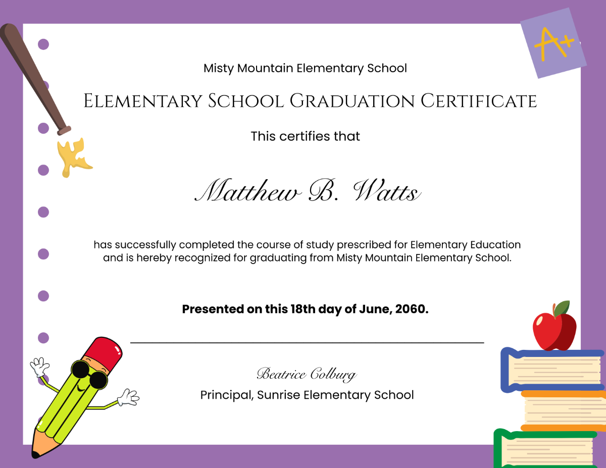 Elementary School Diploma Template Printable - Printable Templates Hub