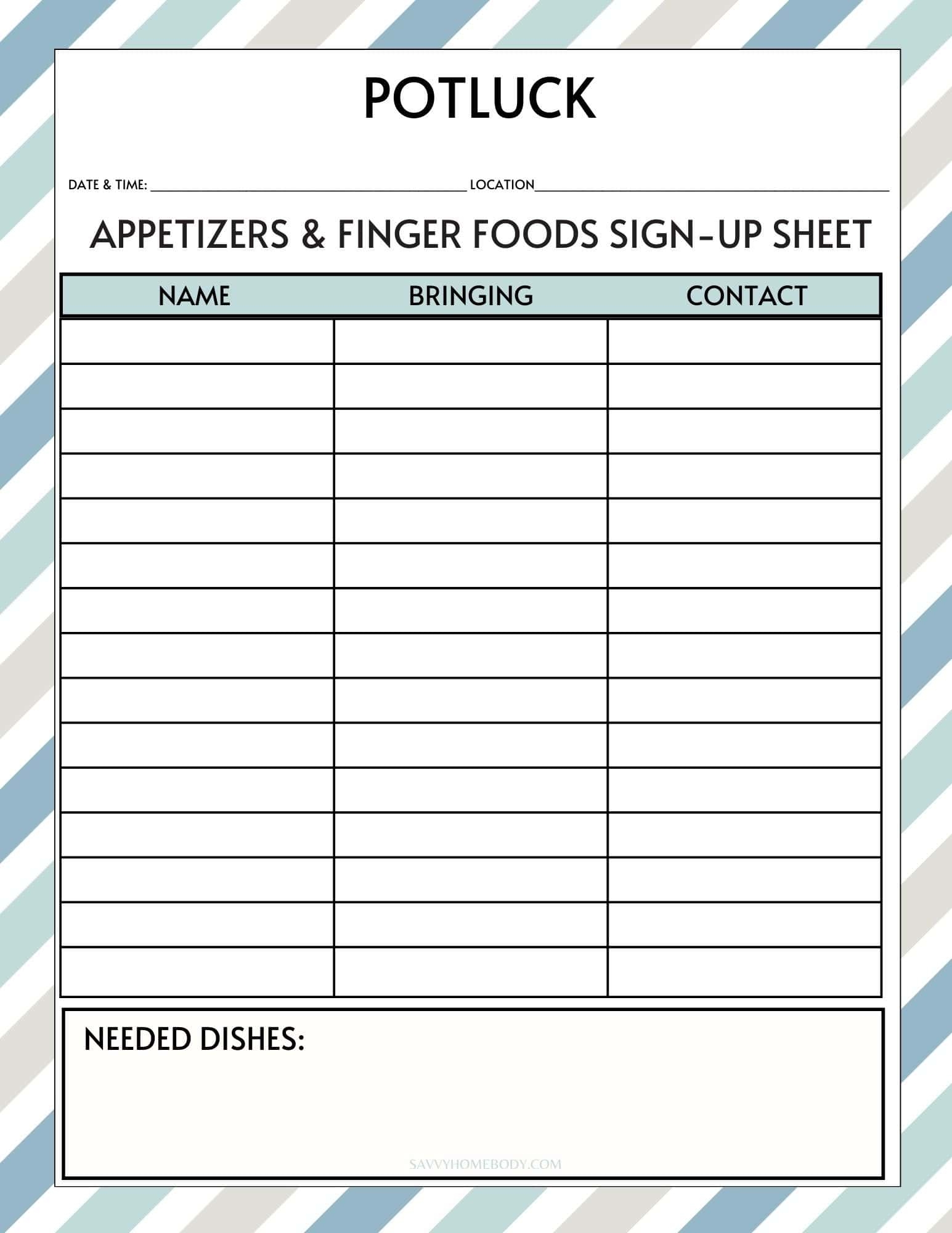 Potluck Sign Up Sheet Template Printable - Printable Templates Hub