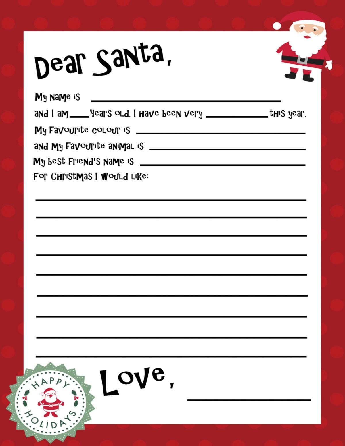Letters To Santa Template Free Printable - Printable Templates Hub