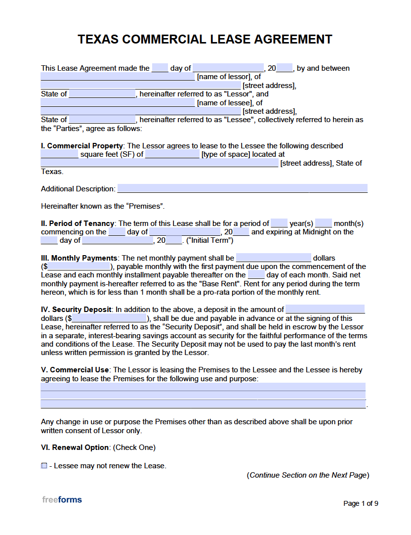 Commercial Lease Agreement Template Pdf Printable - Printable Templates Hub