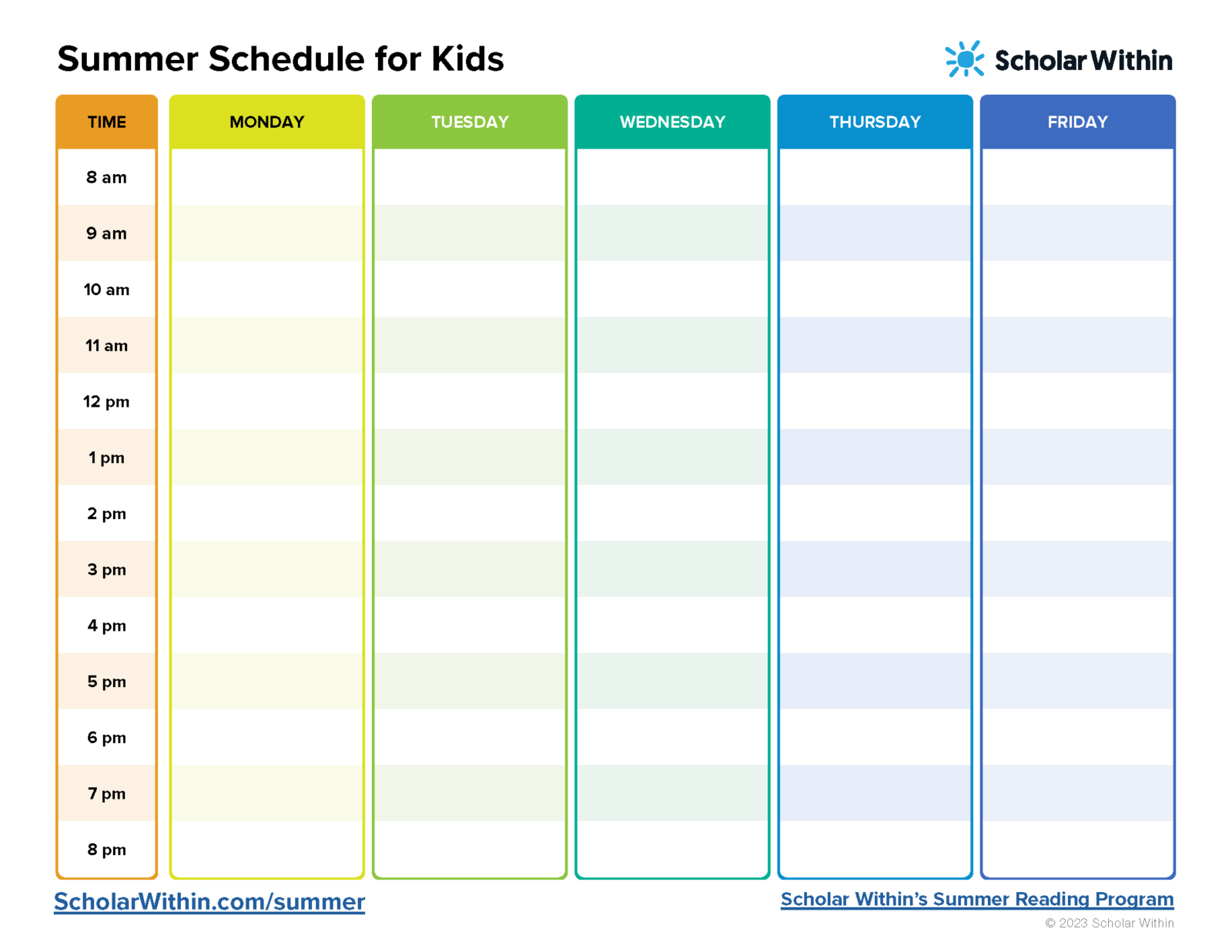 Weekly Schedule Template Kids Printable - Printable Templates Hub