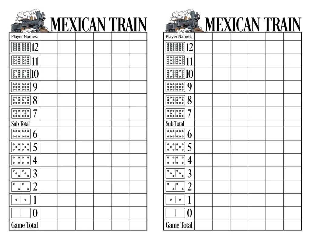 Mexican Train Dominoes Score Sheet Printable - Printable Templates Hub
