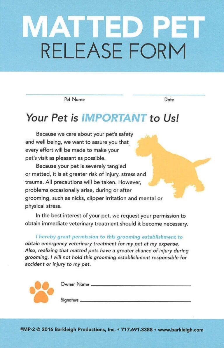 Pet Grooming Client Release Form Printable - Printable Templates Hub