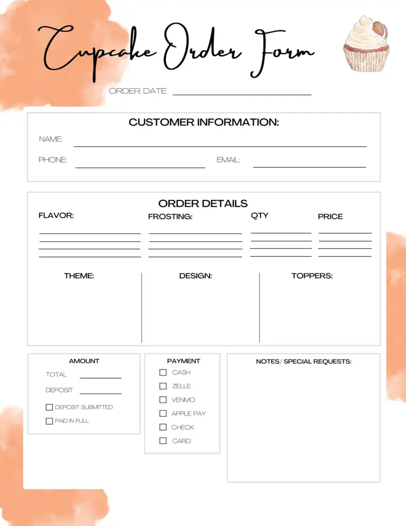 Cupcake Order Form Template Free Printable - Printable Templates Hub