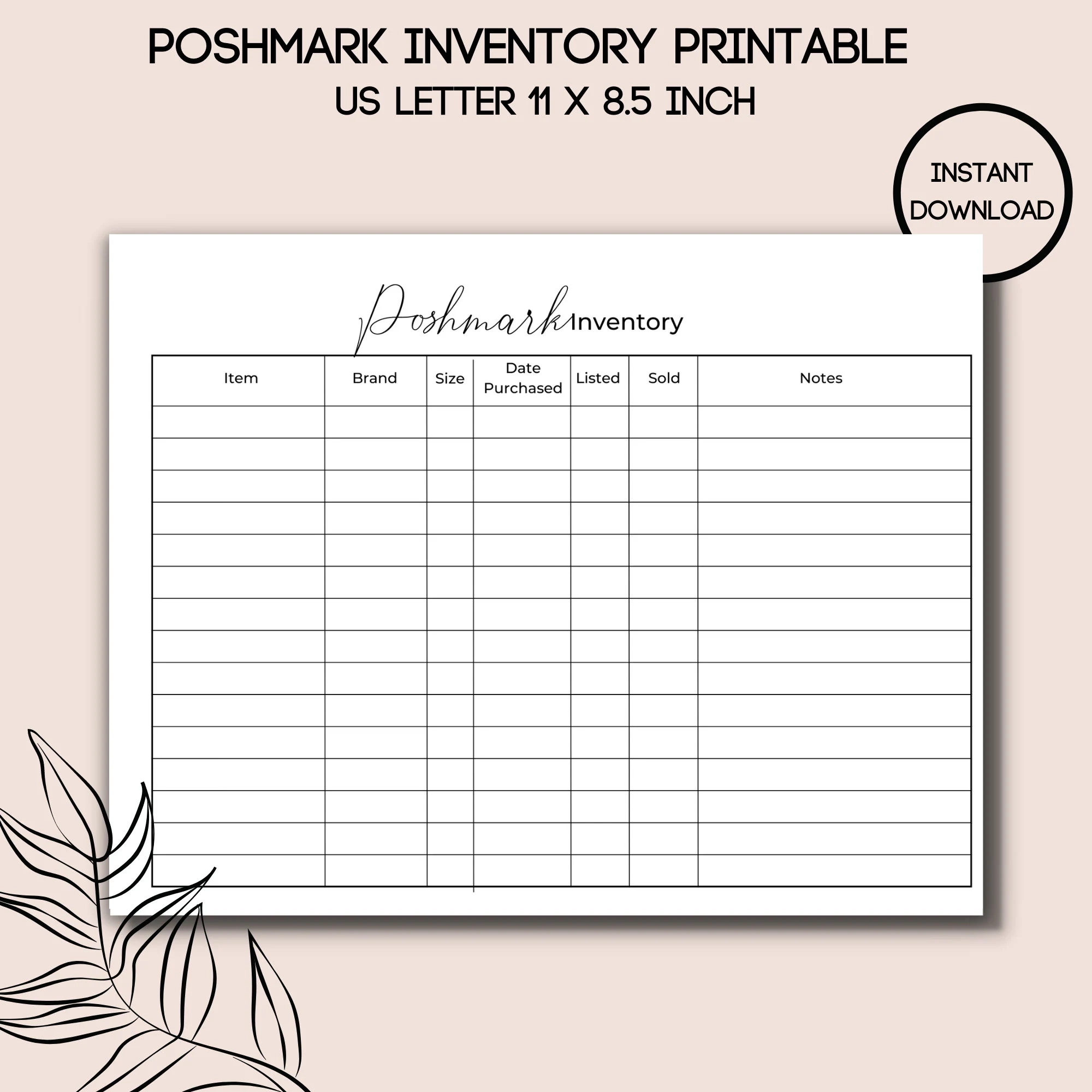 Poshmark Inventory Tracker Sheet Printable - Printable Templates Hub