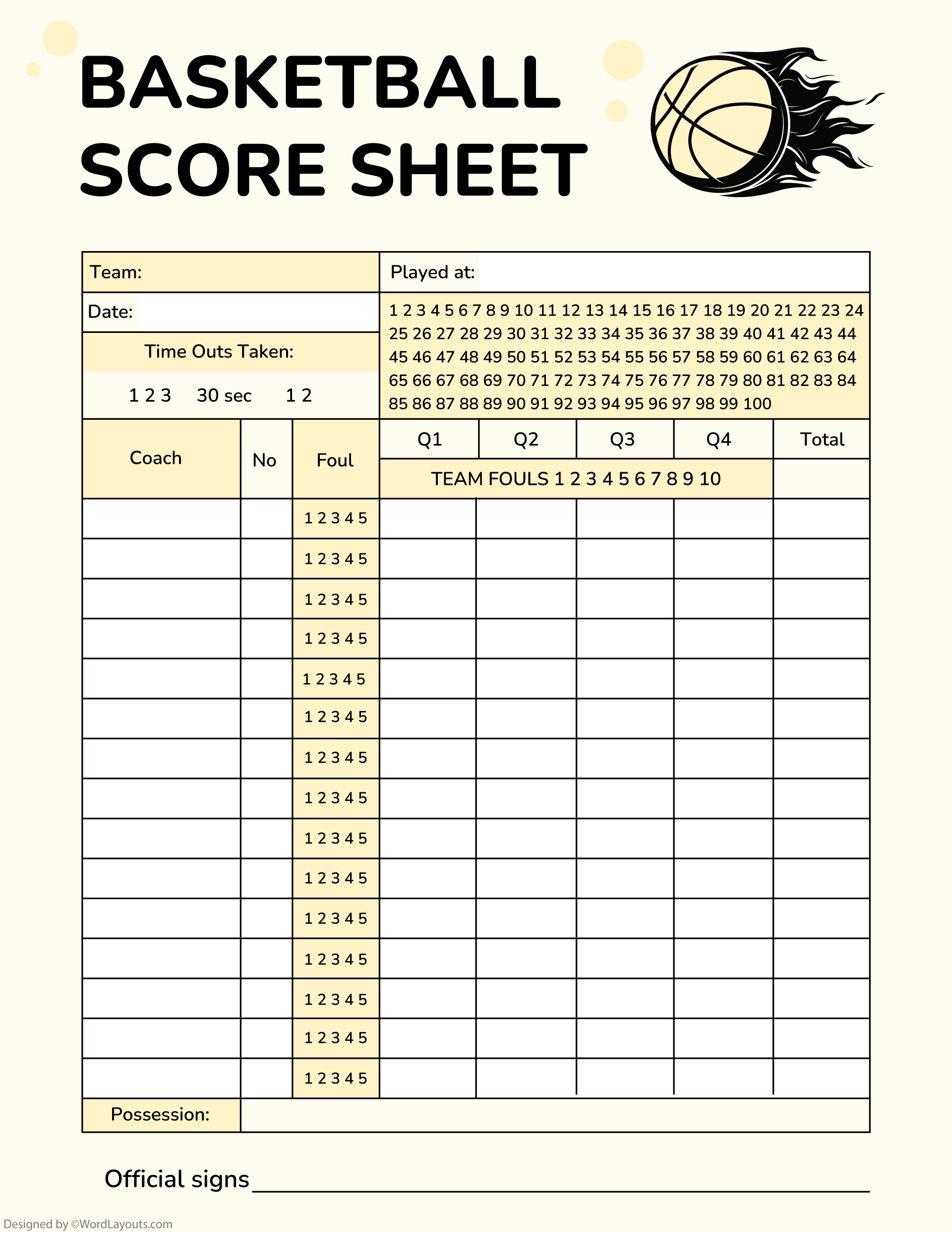 Free Printable Basketball Score Sheet Template - Printable Templates Hub