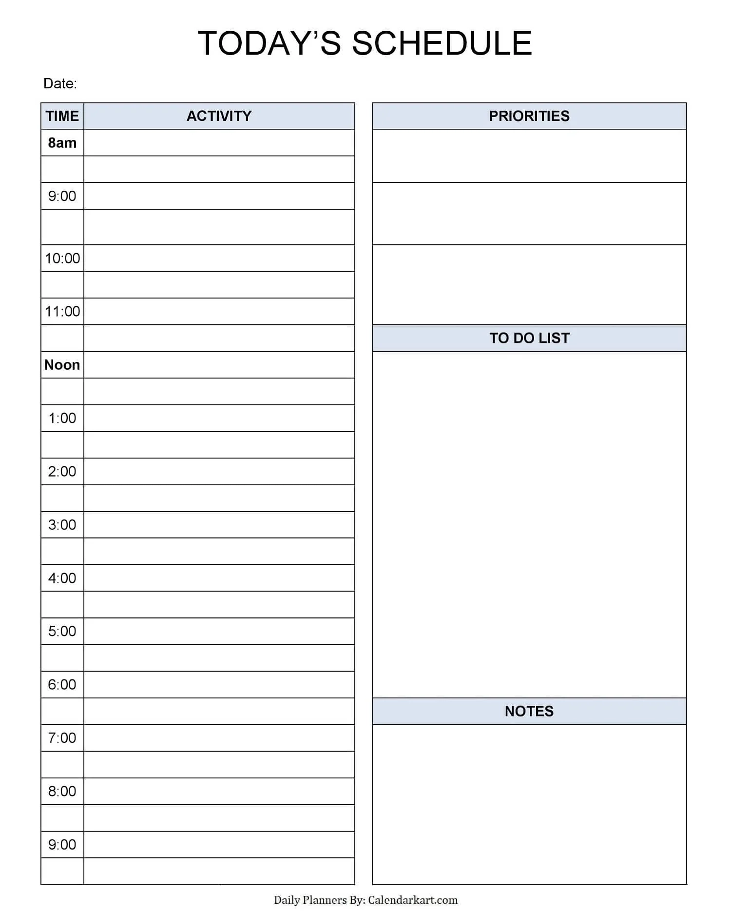 Free Printable Daily Schedule Template - Printable Templates Hub