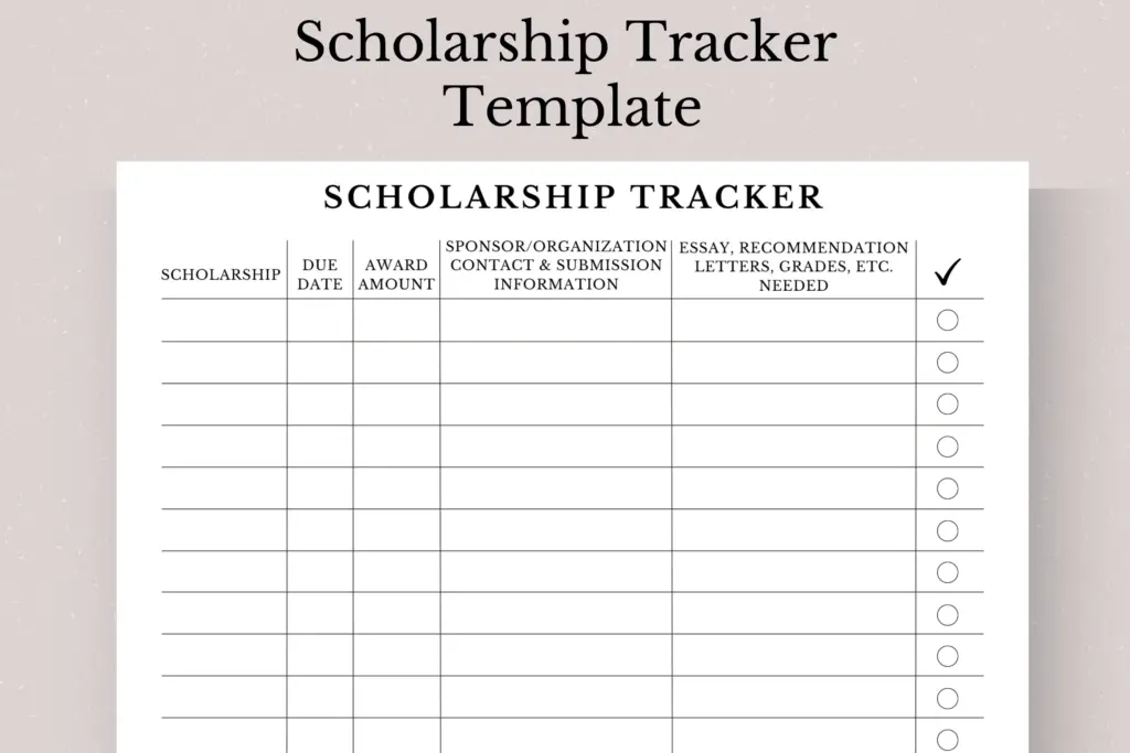 Scholarship Application Tracker Printable - Printable Templates Hub