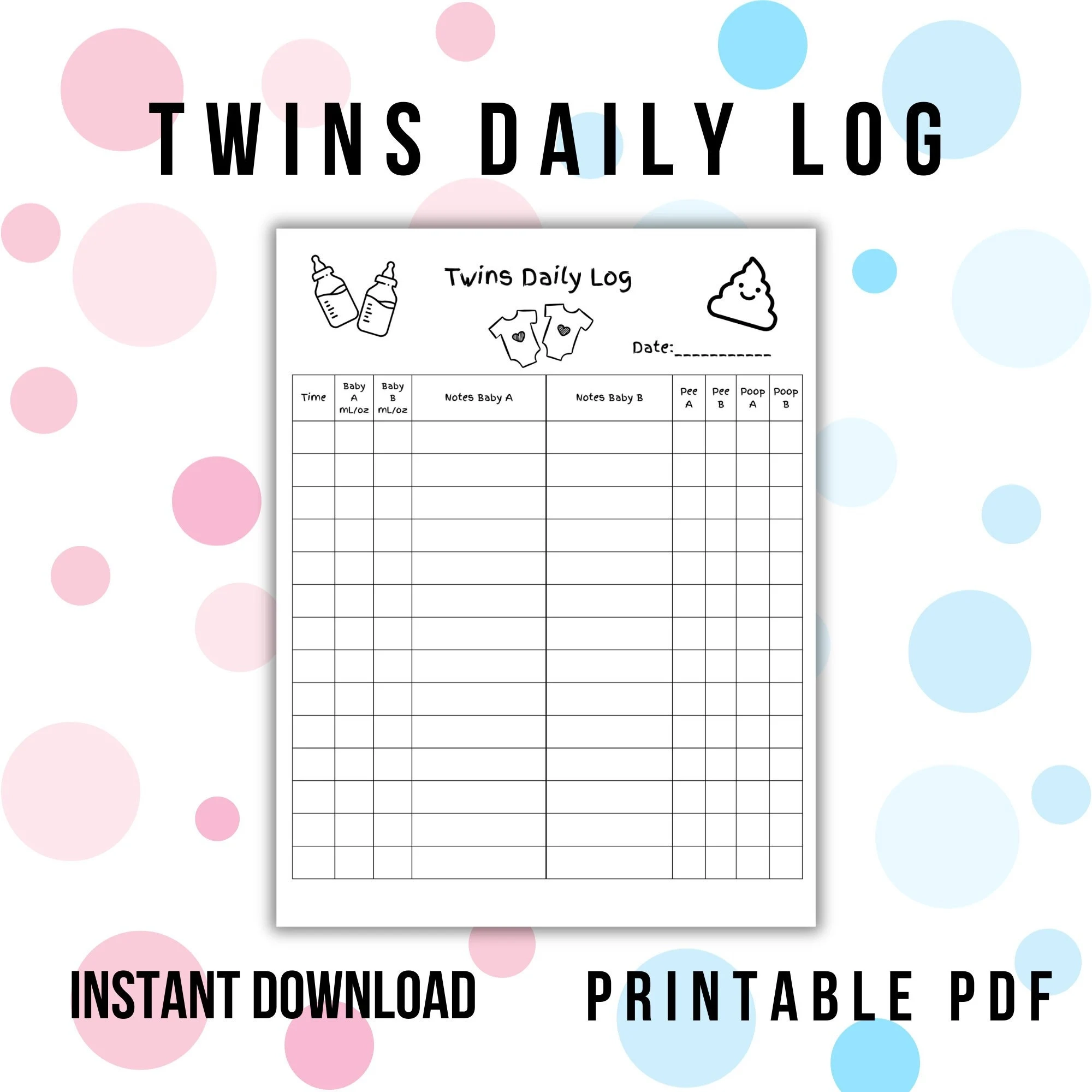 Newborn Feeding And Diaper Log For Twins Printable - Printable ...