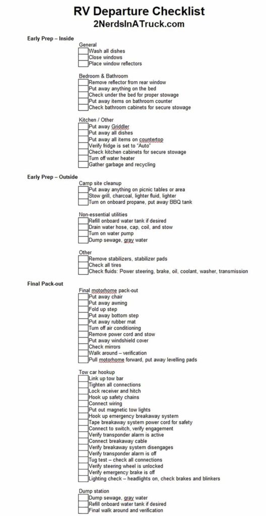 Rv Departure Checklist Printable - Printable Templates Hub