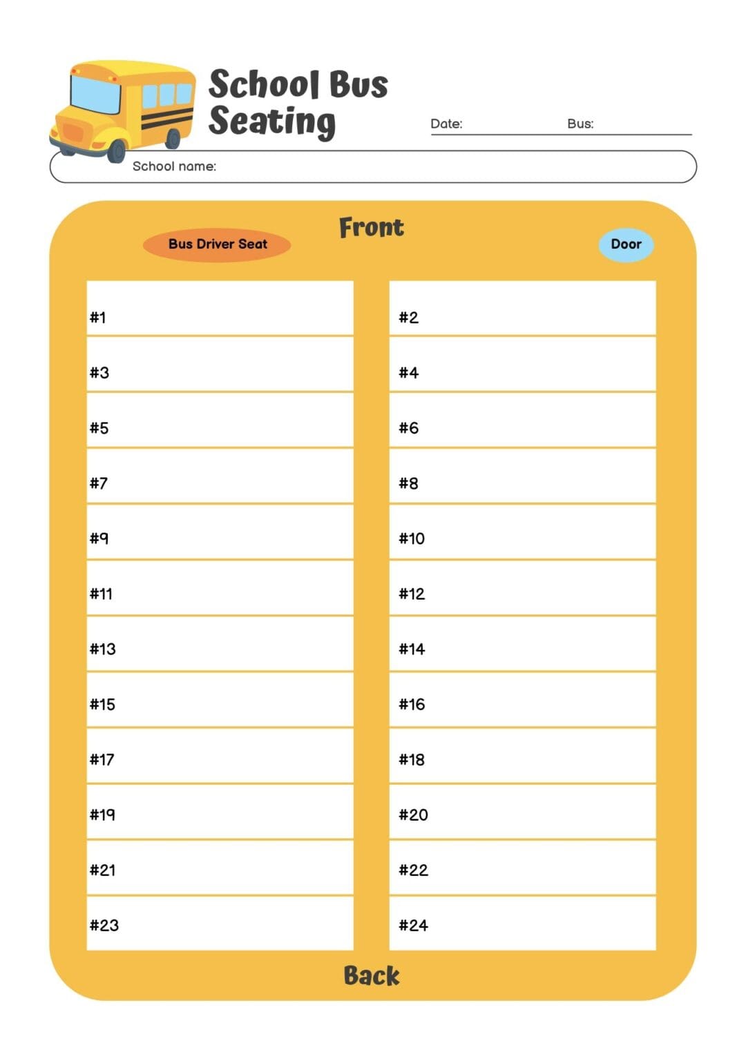 School Bus Seating Chart Printable - Printable Templates Hub