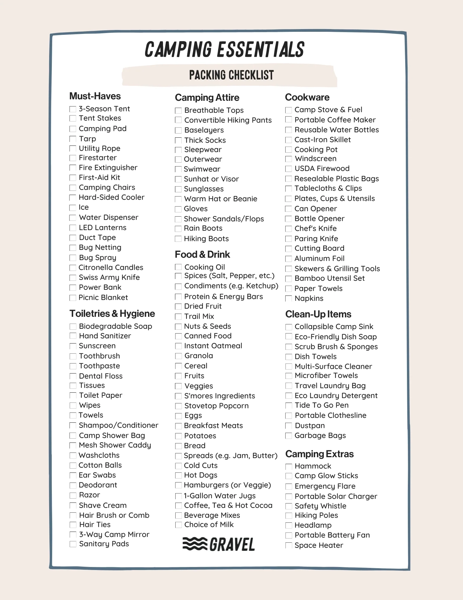 Camping Packing List For Families Printable - Printable Templates Hub