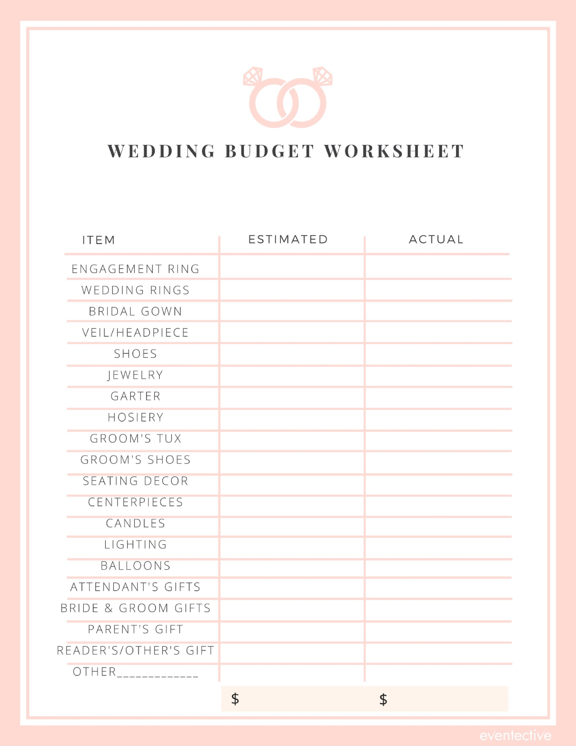 Wedding Budget Breakdown Worksheet Printable - Printable Templates Hub